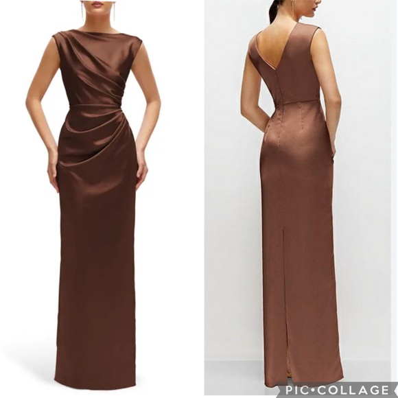 After Six | Dresses | After Six 6899 Pleated Cap Sleeve Charmeuse Satin ...